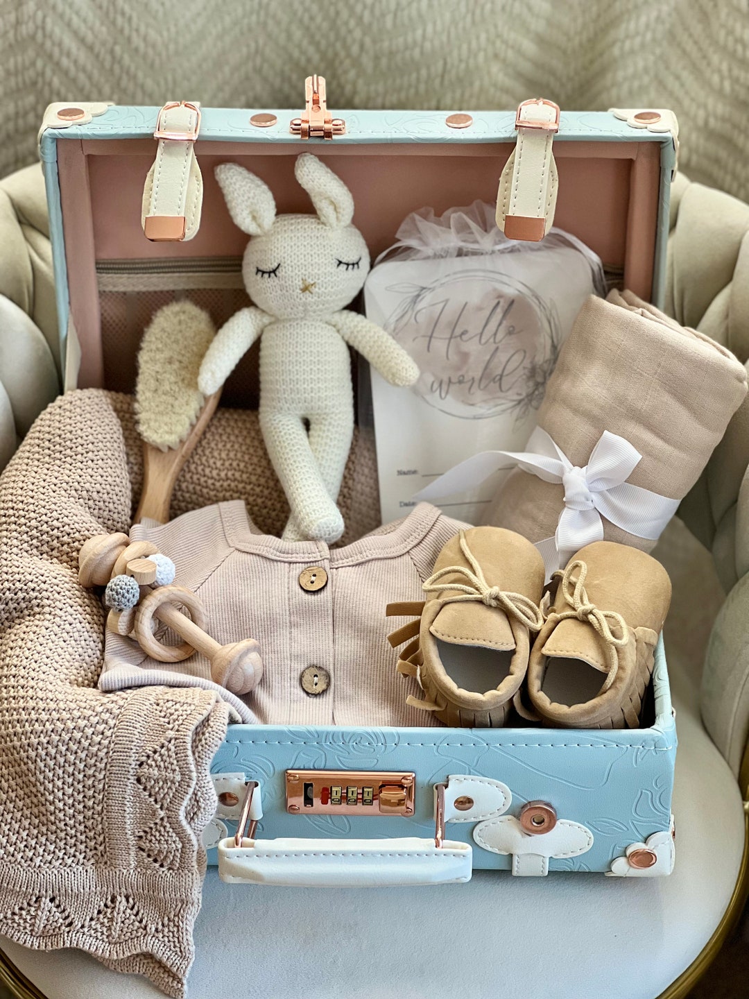 Luxury Blue Trunk With Neutral Baby Gift Set - Etsy