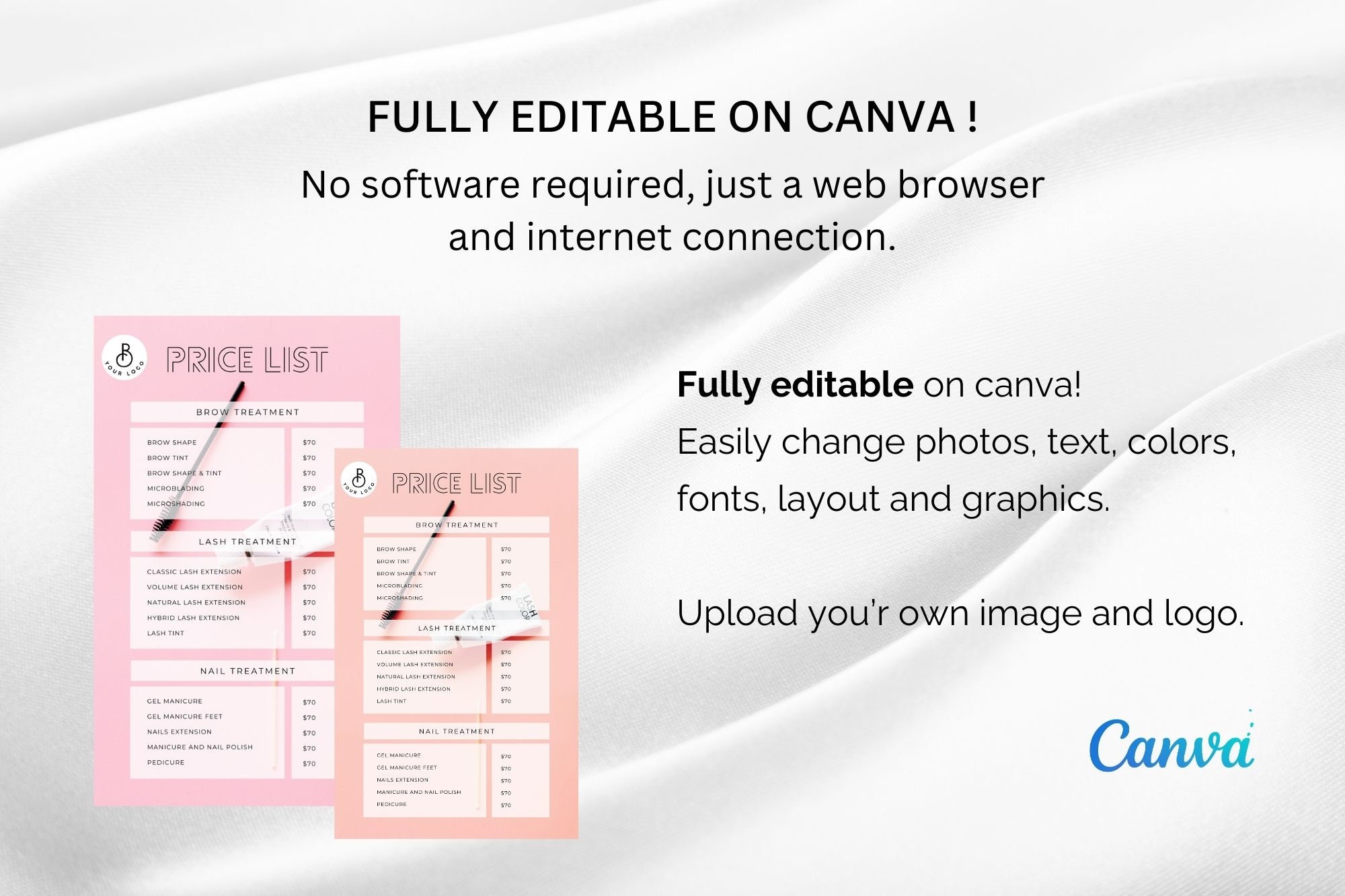 Price List Template, Editable Price List Canva Template , Beauty Salon ...