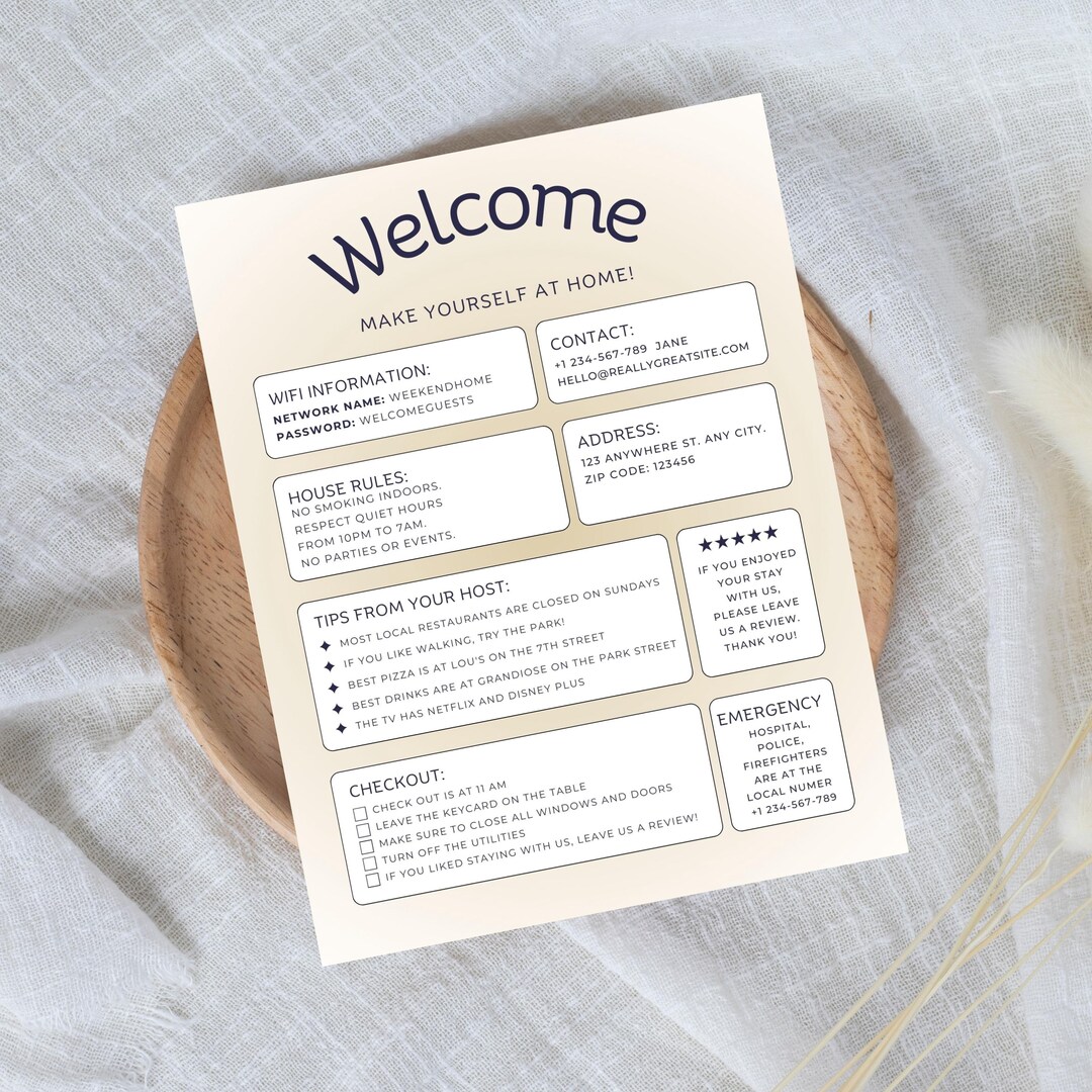 Airbnb Welcome Letter, Airbnb Welcome Sign Tmplate, Welcome Guide ...