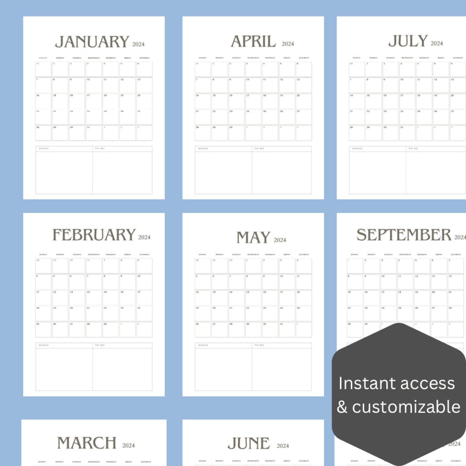 2024 Monthly Calendar Vertical Printable Calendar Template Minimalist ...