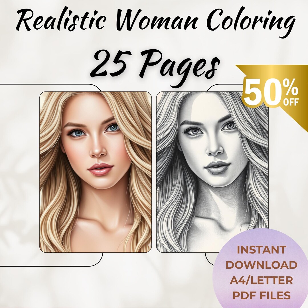 25 Realistic Woman Portrait Coloring Pages | Grayscale Adult Coloring ...