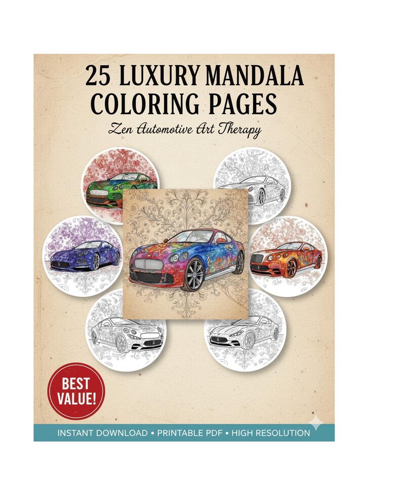 25 Luxury Car Coloring Pages | Adult Mandala & Zentangle Art ...