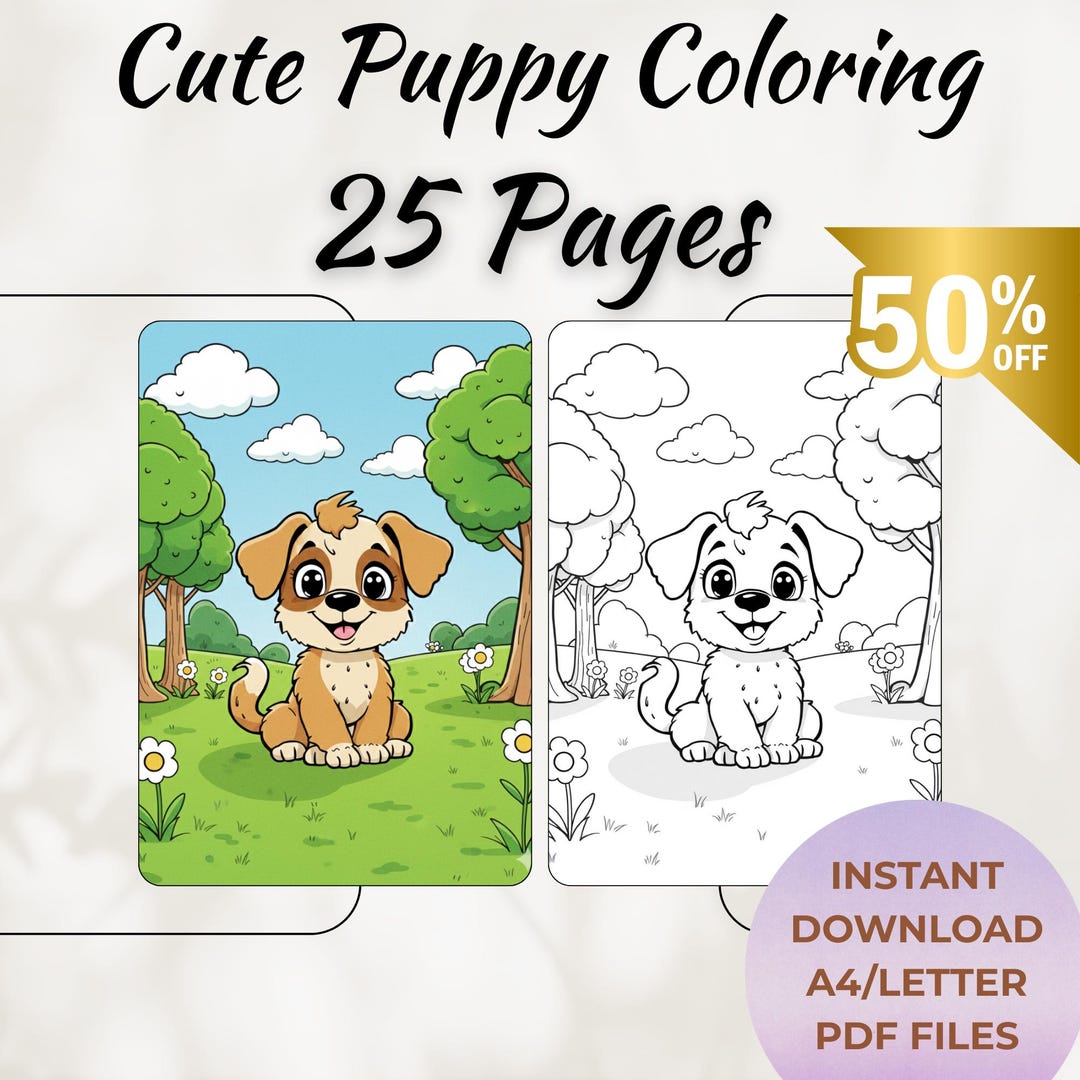 25 Cute Puppy Coloring Pages for Kids – Easy Dog Coloring Book ...