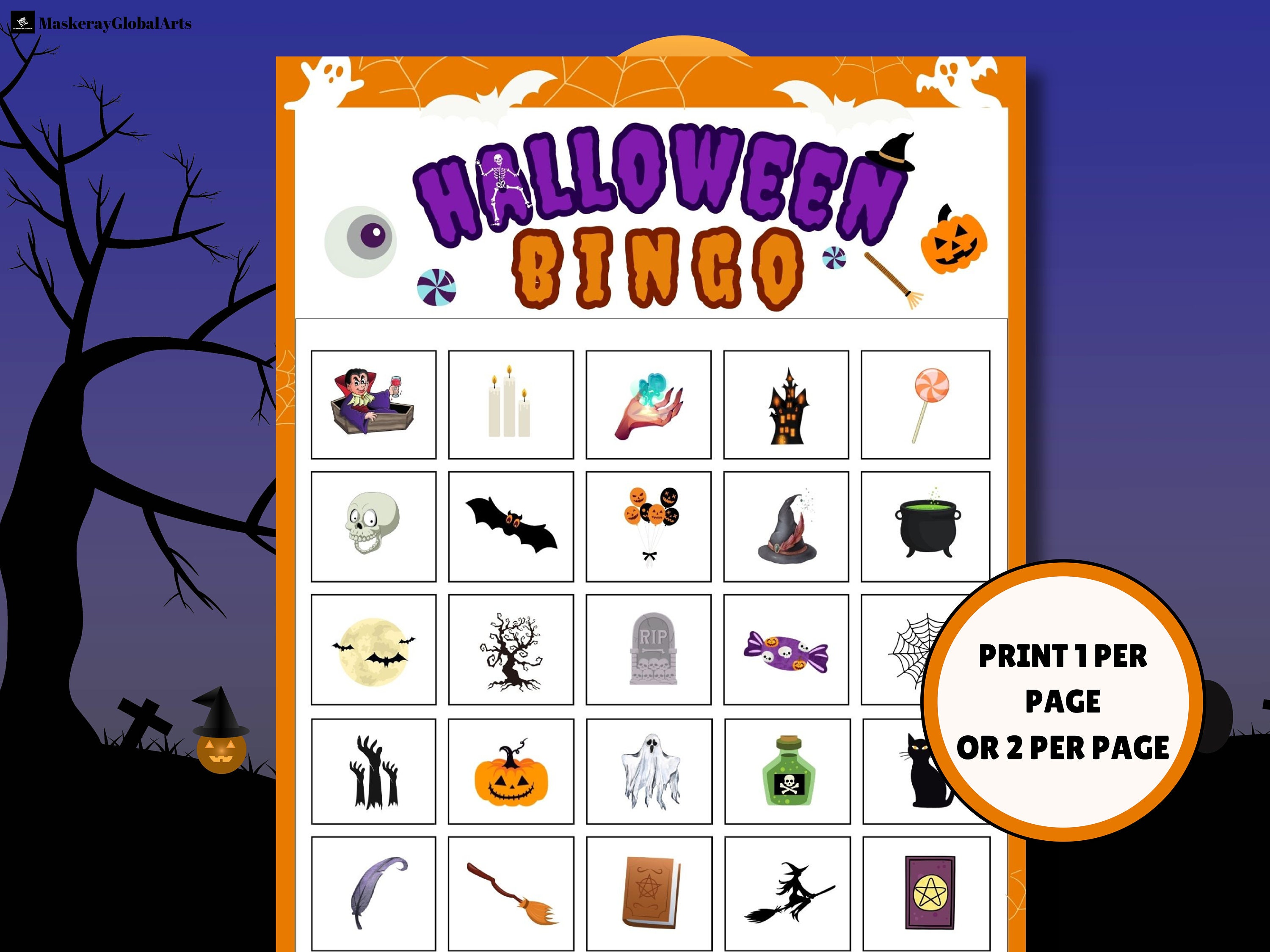 Halloween Bingo 50 PRINTABLE Bingo Cards, Kids Halloween Bingo ...