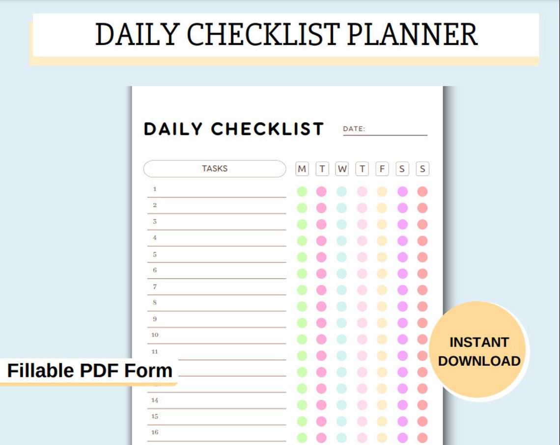Editable Daily Checklist | Printable Weekly to Do List | Weekly ...