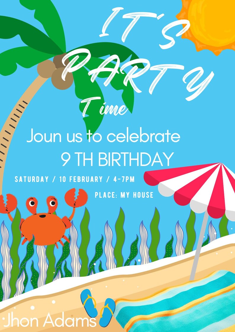 Summer Birthday Invitation Card - Etsy