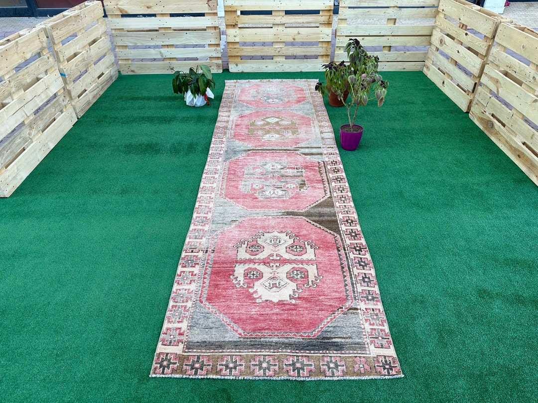 Antique Turkish Runner 3x11, Handmade Red Runner, Soft Oushak Runner ...