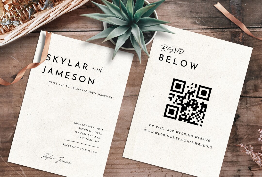 Invitación de boda elegante y moderna: código QR escaneable, suite para ...