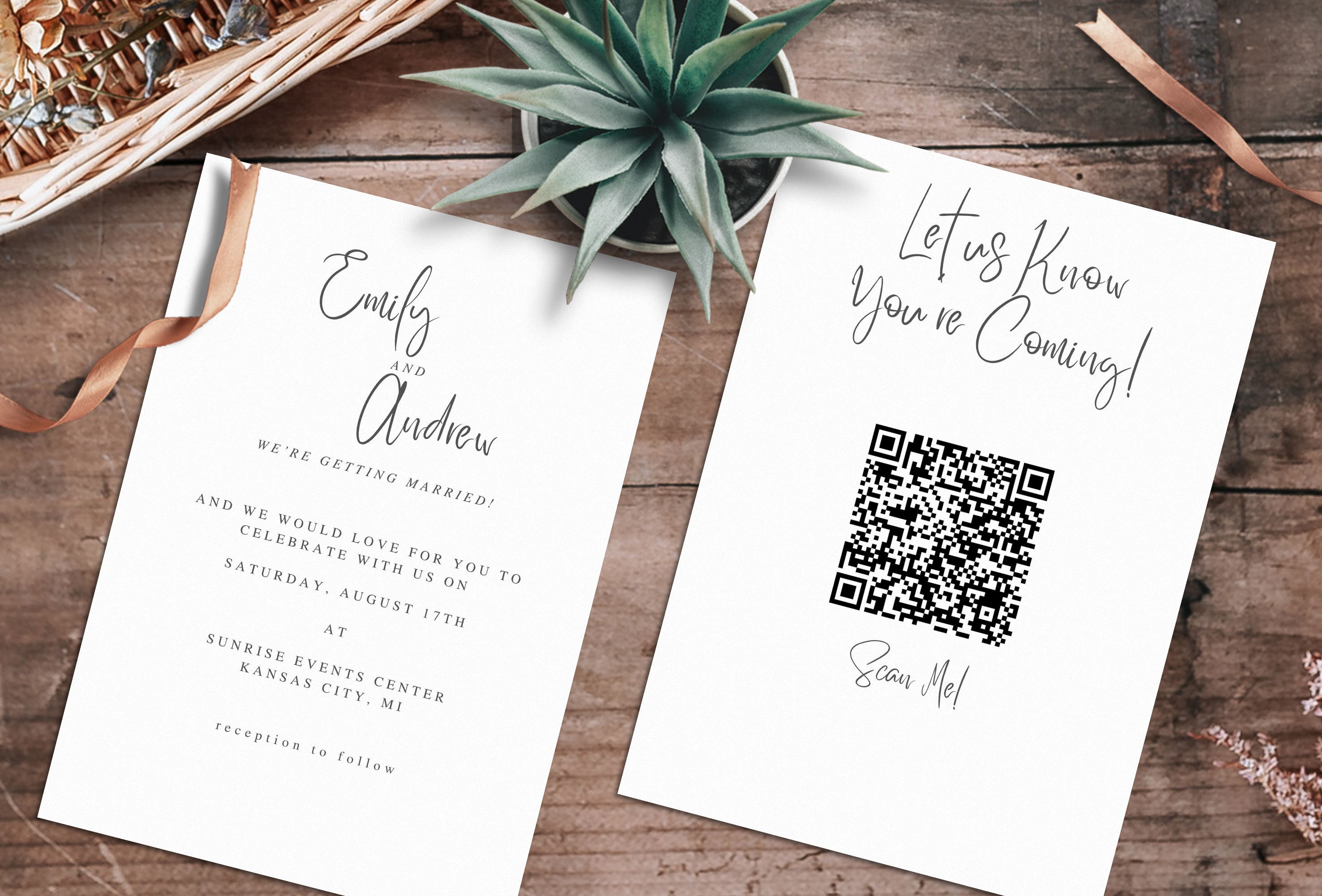 Minimal Wedding Invitation With QR Code-scannable Wedding Invite ...