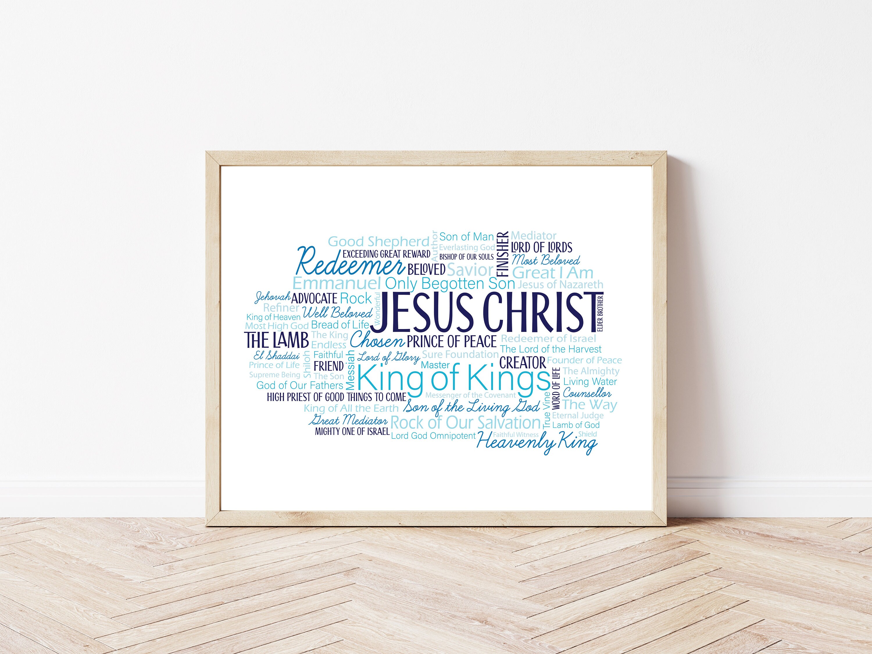 Names of Jesus Christ Word Cloud Shades of Blue Christian Digital Wall ...
