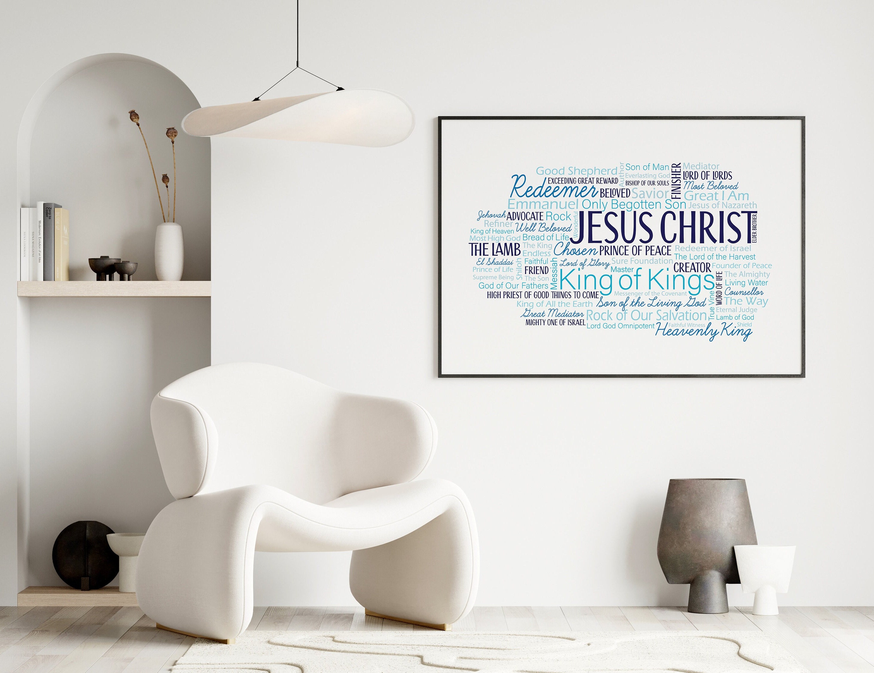 Physical Print Names of Jesus Christ Blue Word Cloud | Religious Wall ...