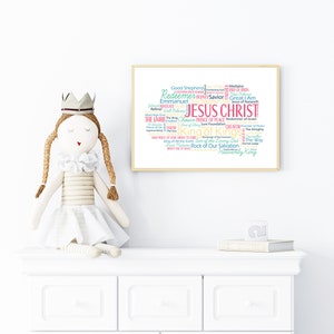 Names of Jesus Christ Word Cloud Cheerful Christian Digital Wall Art ...
