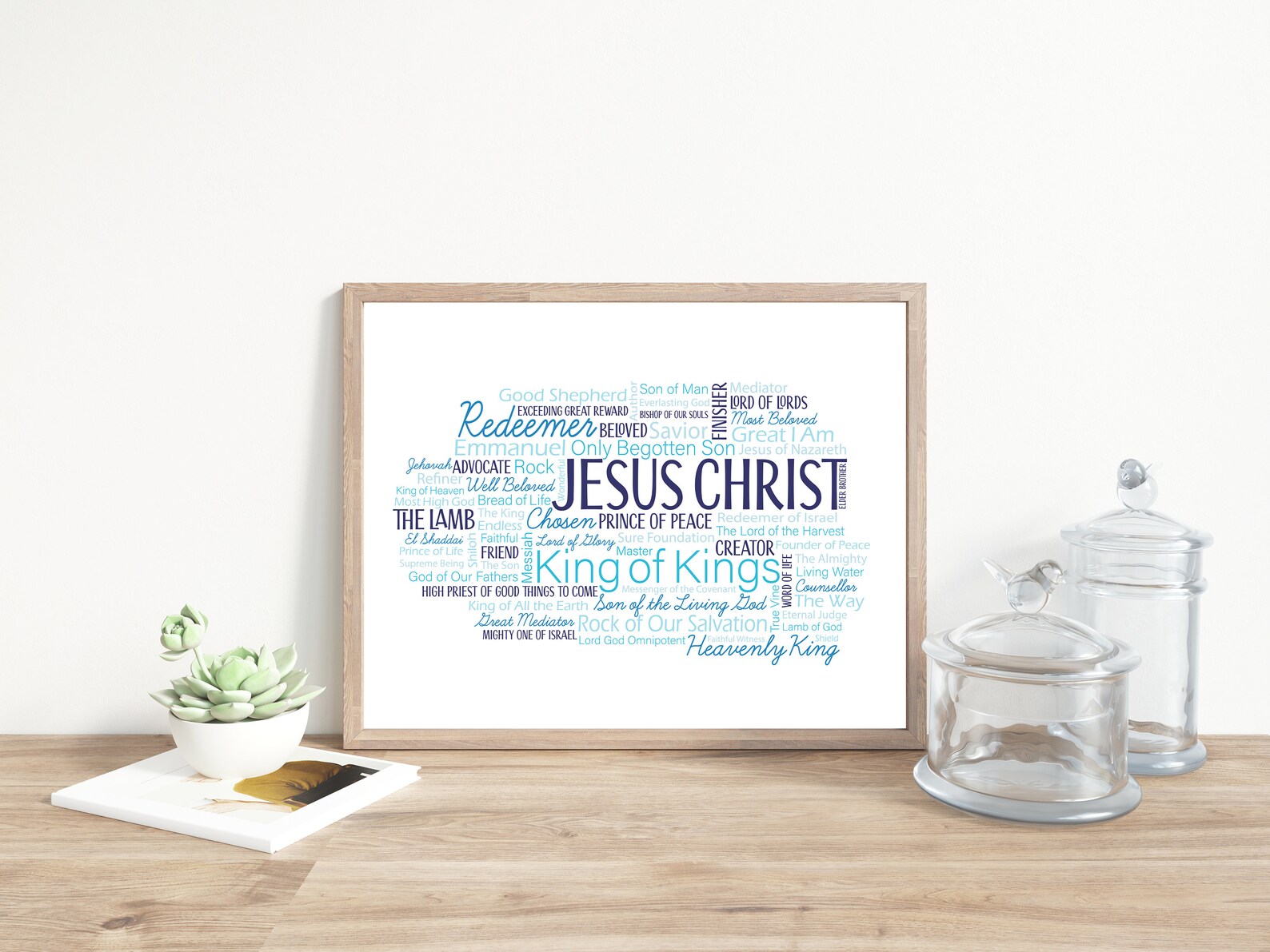 Names of Jesus Christ Word Cloud Shades of Blue Christian Digital Wall ...