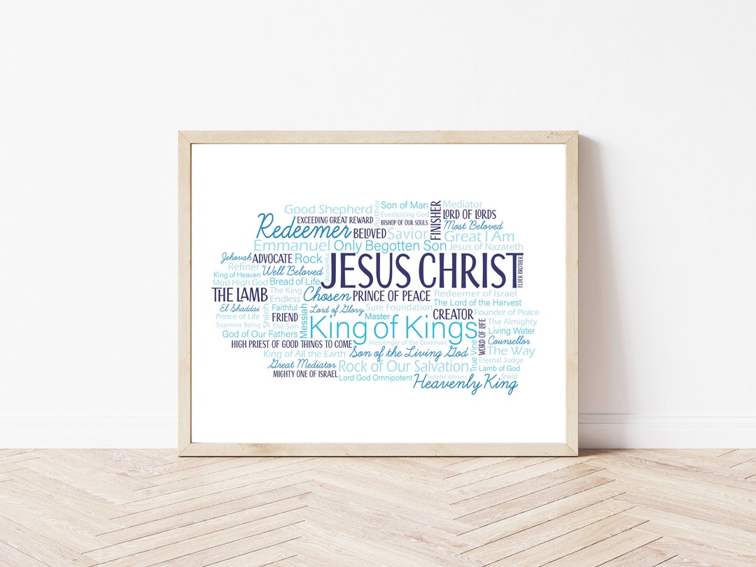 Names of Jesus Christ Word Cloud Shades of Blue Christian Digital Wall ...