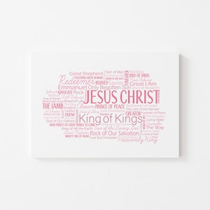 Names of Jesus Word Cloud Pink Christian Digital Wall Art Instant ...