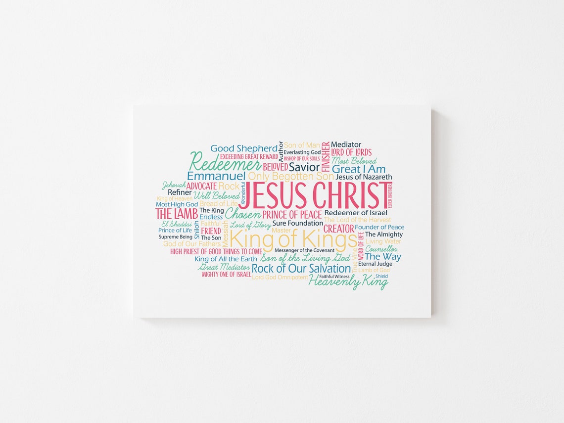 Names of Jesus Christ Word Cloud Cheerful Christian Digital Wall Art ...