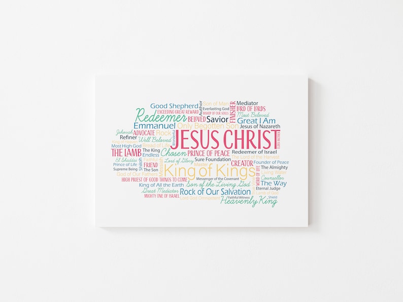 Names of Jesus Christ Word Cloud Cheerful Christian Digital Wall Art ...