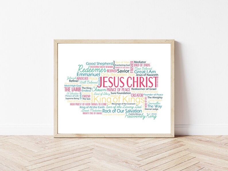 Names of Jesus Christ Word Cloud Cheerful Christian Digital Wall Art ...
