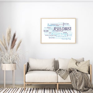 Names of Jesus Christ Word Cloud Shades of Blue Christian Digital Wall ...
