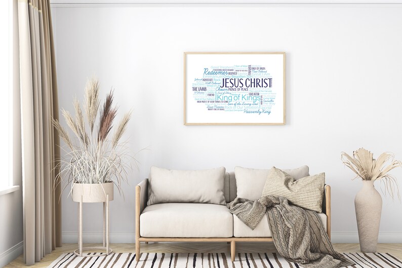 Names of Jesus Christ Word Cloud Shades of Blue Christian Digital Wall ...