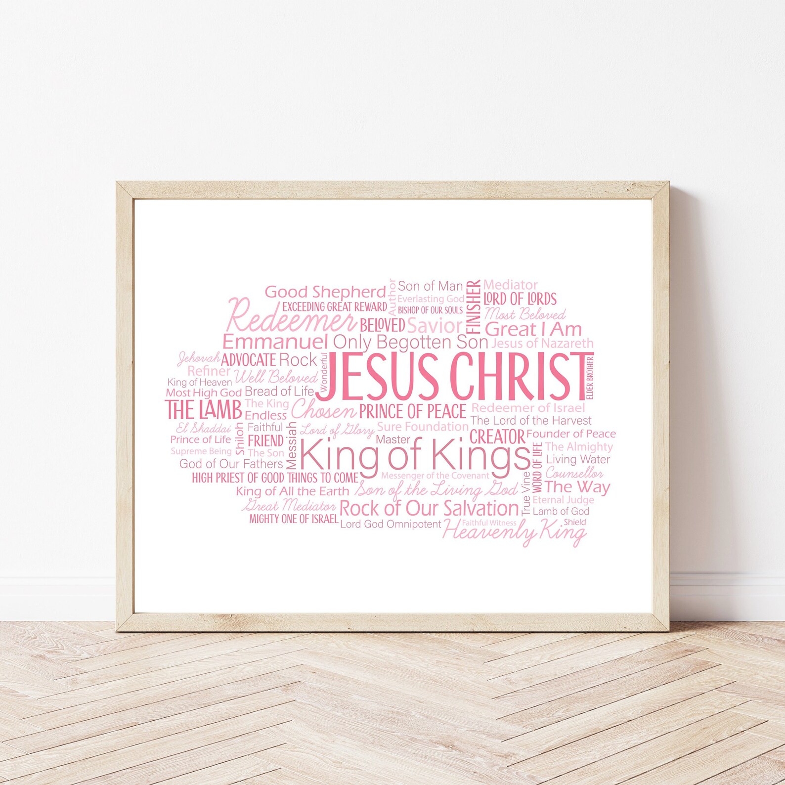 Names of Jesus Word Cloud Pink Christian Digital Wall Art Instant ...