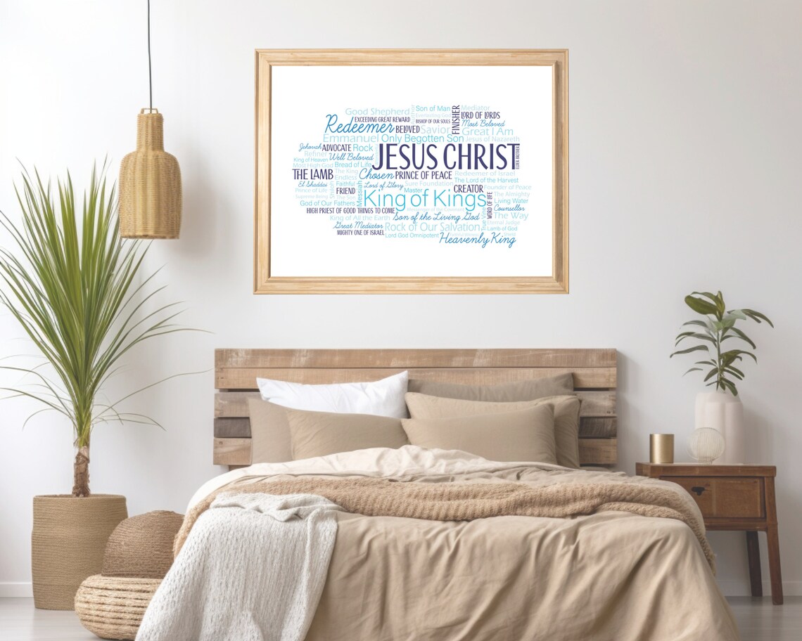 Names of Jesus Christ Word Cloud Shades of Blue Christian Digital Wall ...