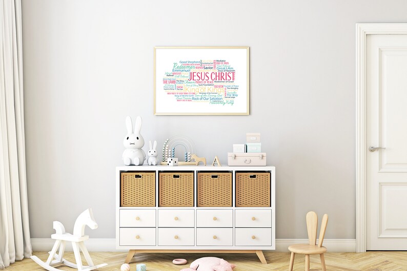 Names of Jesus Christ Word Cloud Cheerful Christian Digital Wall Art ...