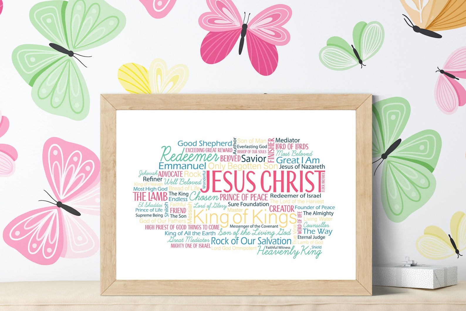 Names of Jesus Christ Word Cloud Cheerful Christian Digital Wall Art ...