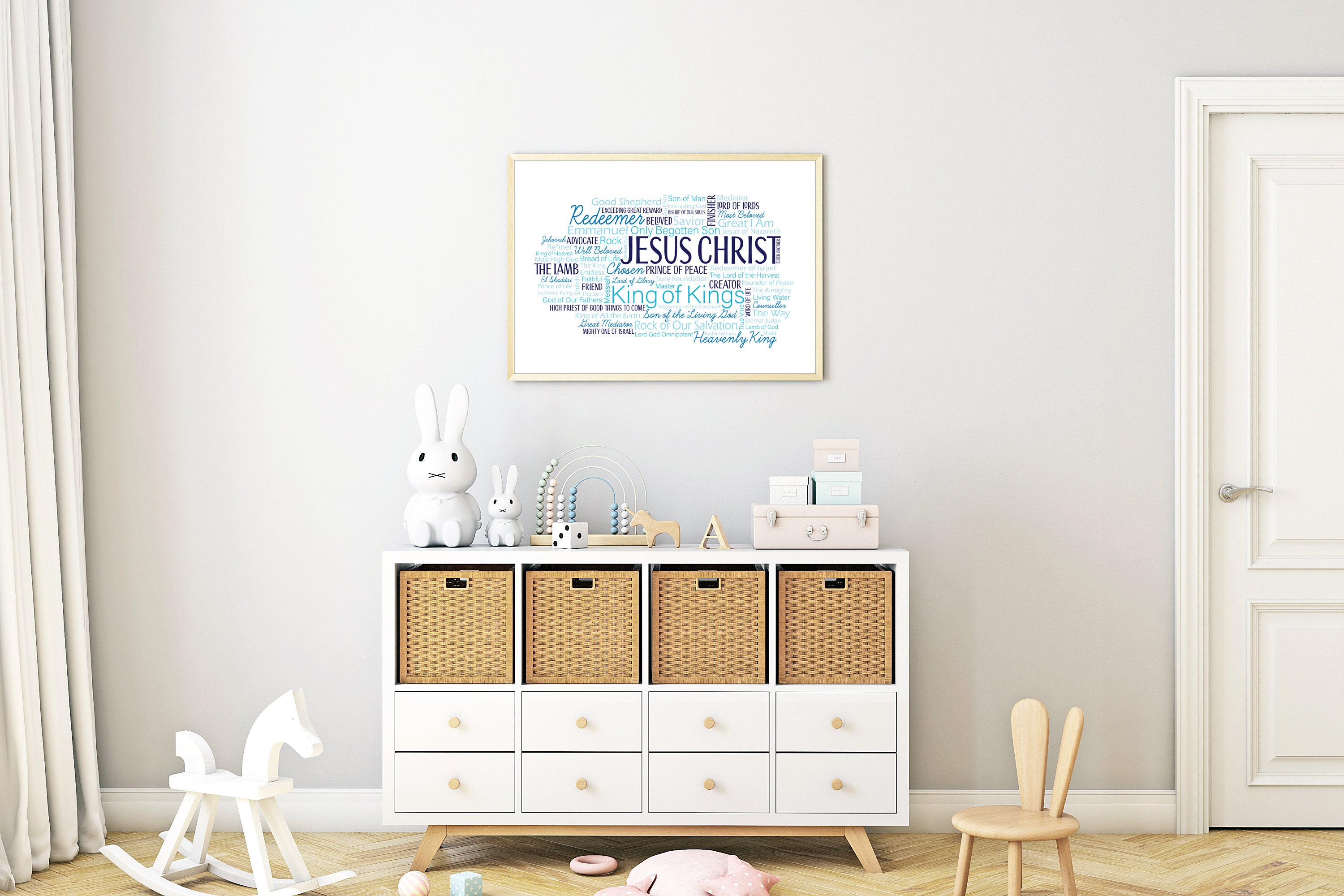 Names of Jesus Christ Word Cloud Shades of Blue Christian Digital Wall ...