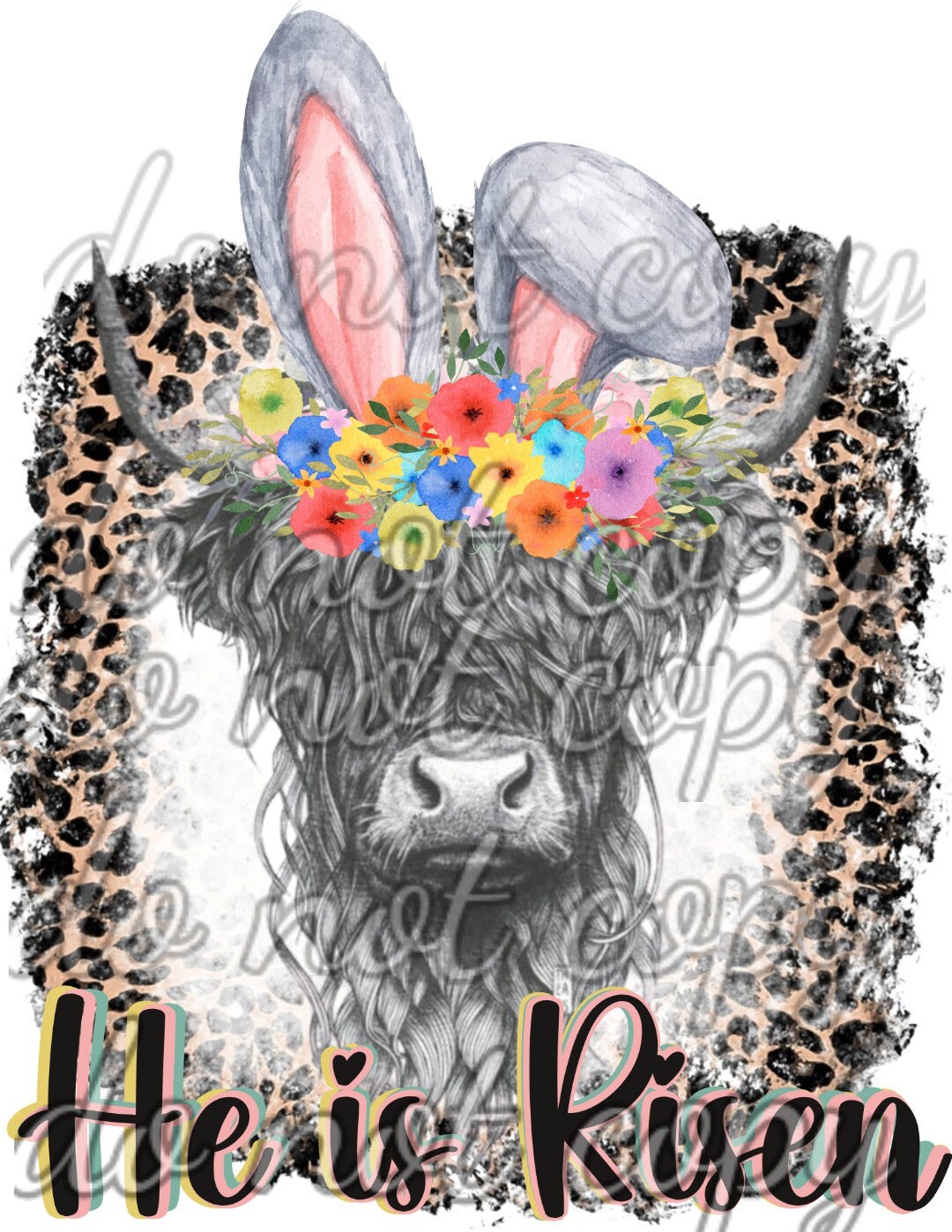 Happy Easter, Highland Cow, Bunny Ears, Cow Easter, Digital Design Png ...
