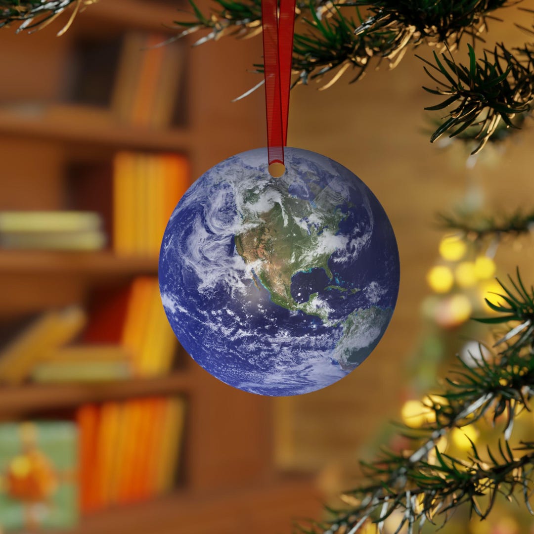 Planet Earth Christmas Ornament - Double Sided Aluminum Metal Christmas ...