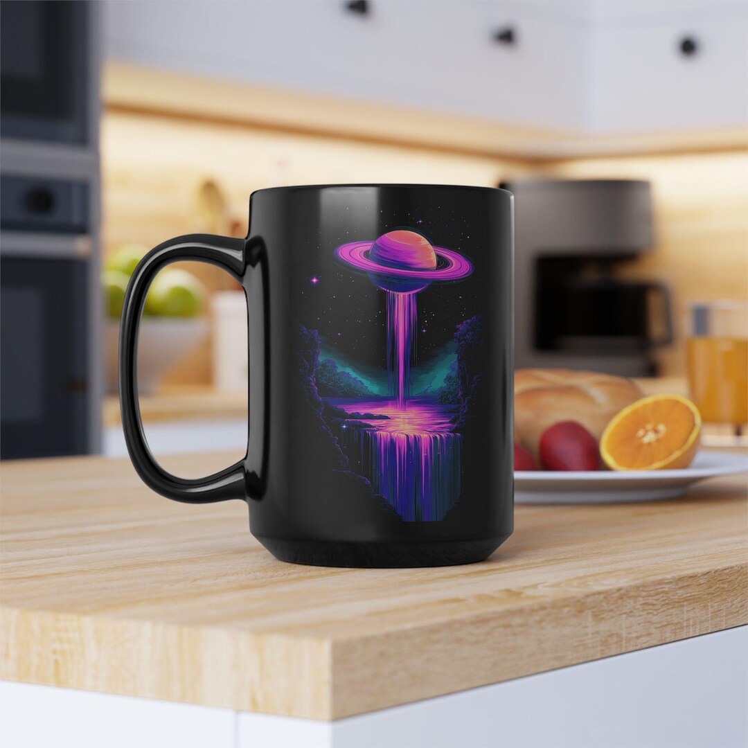 Cosmic Waterfall 15oz Ceramic Mug - Saturn Waterfall Coffee Cup, Space ...
