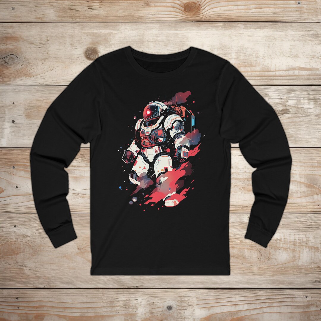 Astro Robo Jersey Long Sleeve Tee - Robot Astronaut Sci-fi Long Sleeve ...