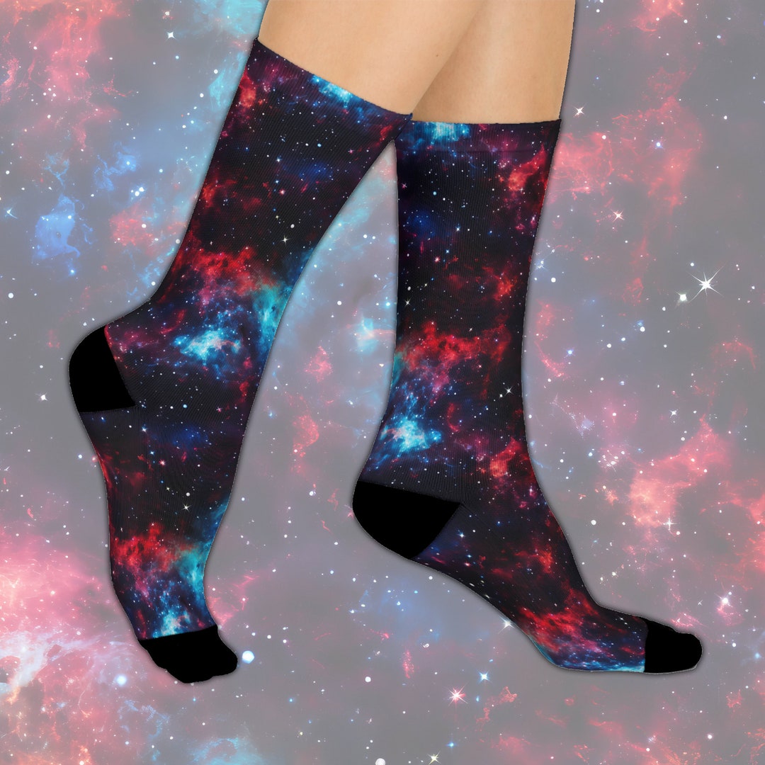 Red & Blue Nebula Cushioned Crew Socks - Celestial Galaxy Deep Space ...