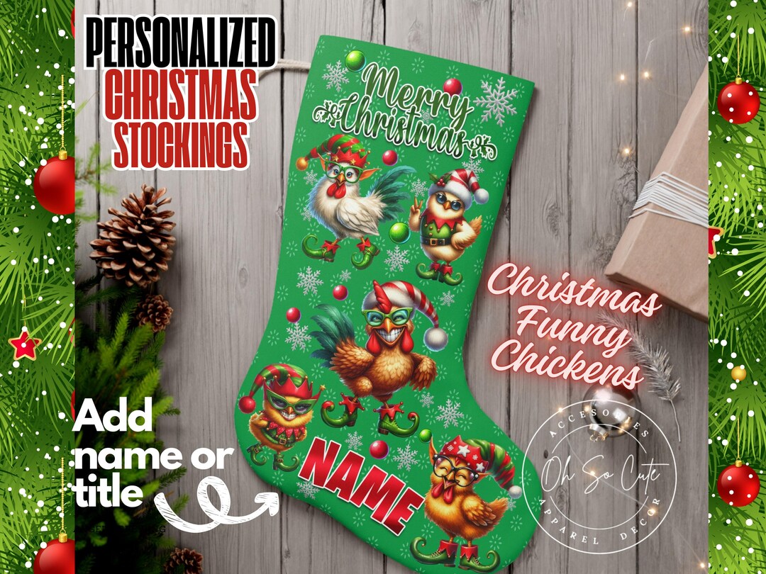 Funny Chickens Personalized With Name Holiday Christmas Stocking for ...
