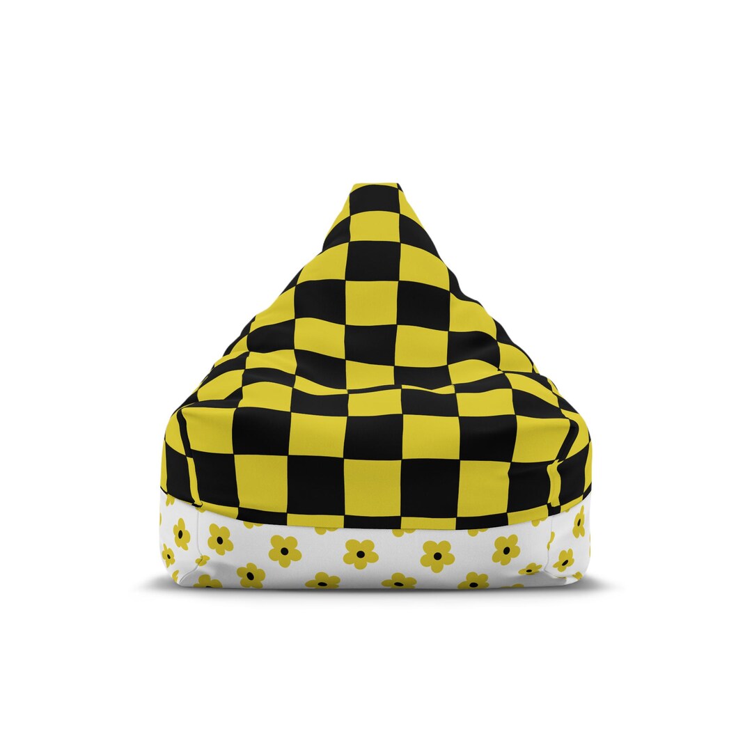Black and Yellow Floral Checker Bean Bag Chair Cover for Kids Home and ...