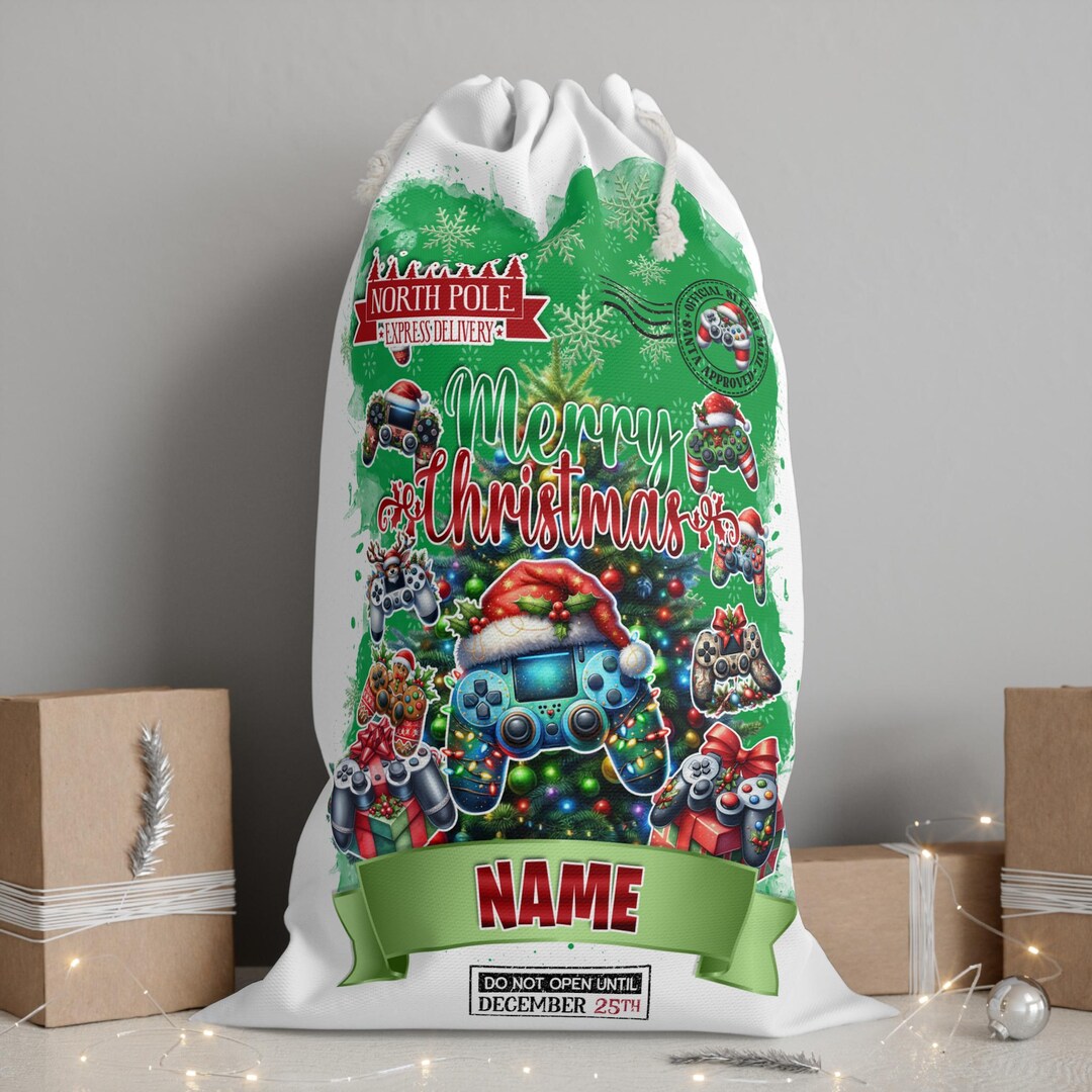 Game Controllers Personalized Name Christmas Santa Sack for Memorable ...