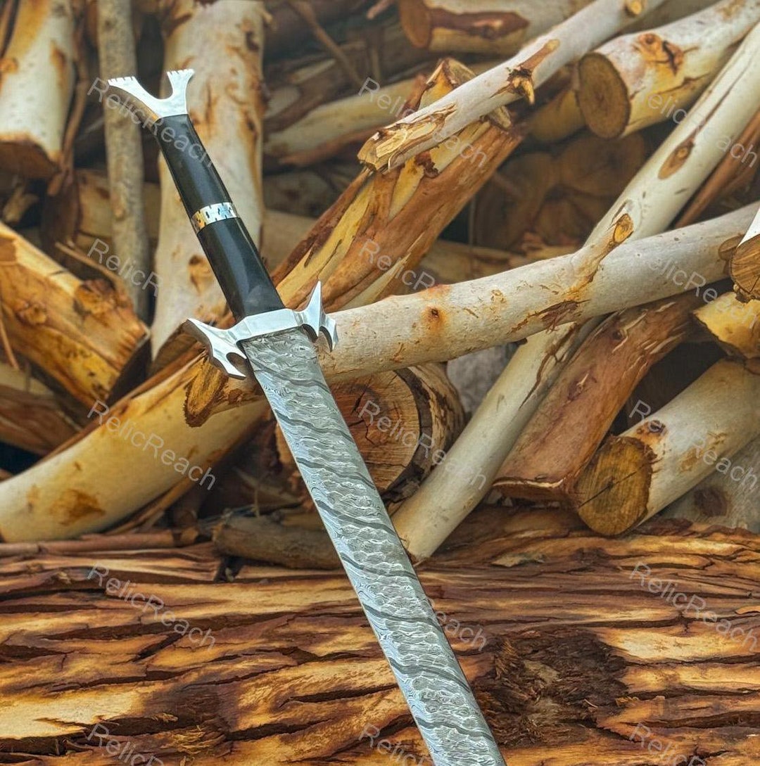 Forged Damascus Steel Sword W Sheath, Norseman Axe, Nordic Swords, Gift ...