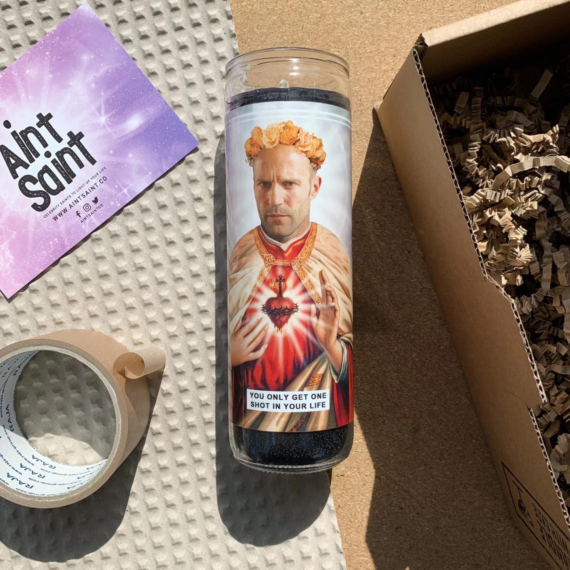 Saint Jason Statham Prayer Candle: Scented Vegan Soy Wax, 8" Tall - Etsy