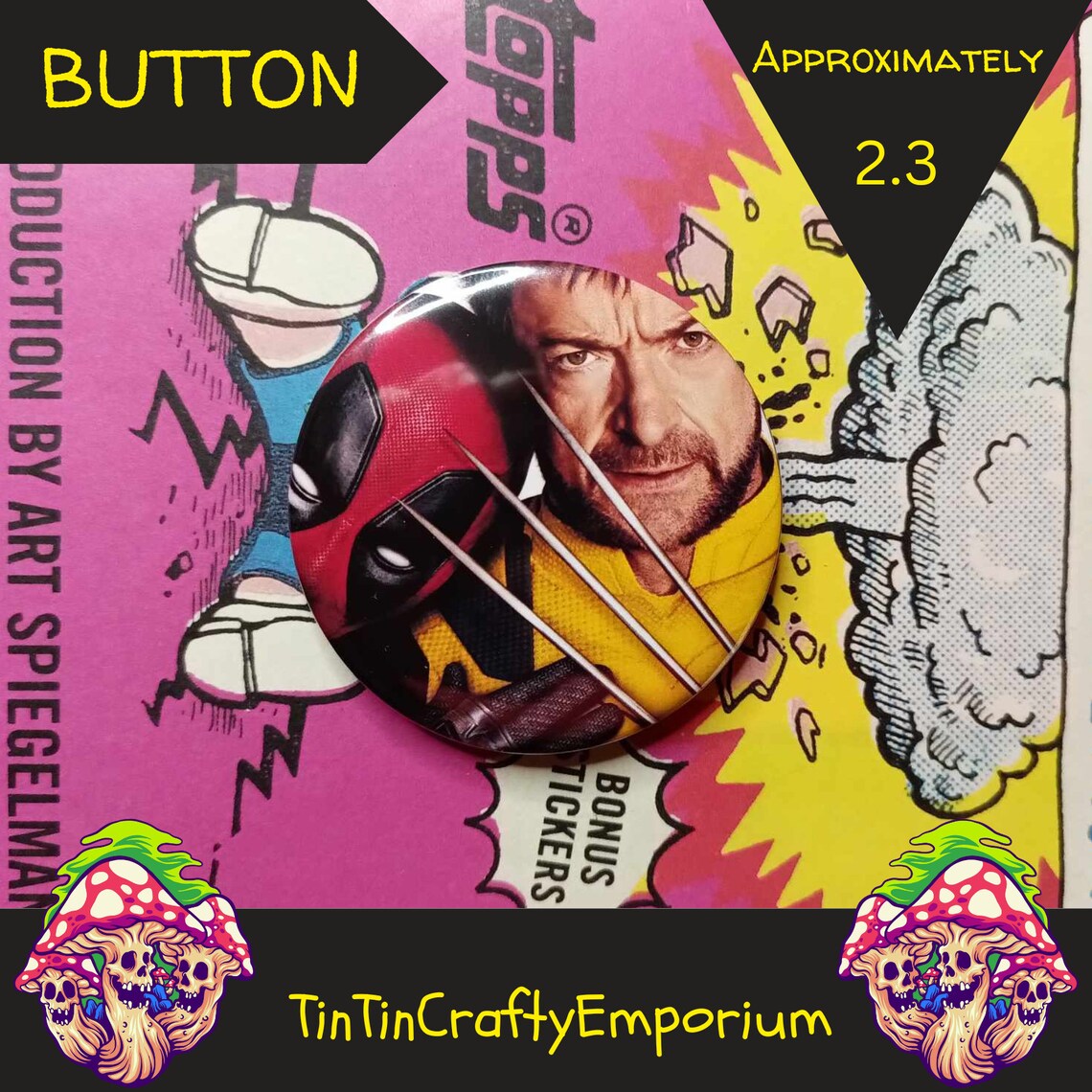 Handmade "deadpool & Wolverine" Pin Back Button 2.3 by 2.3 "read ...