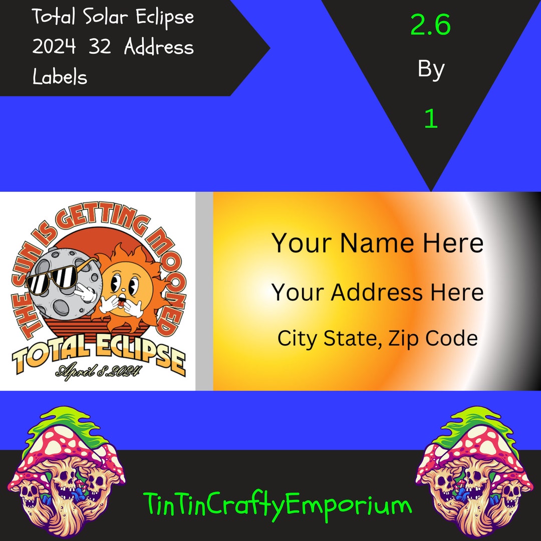 Handmade total Solar Eclipse 2024 32 Address Labels see Description ...