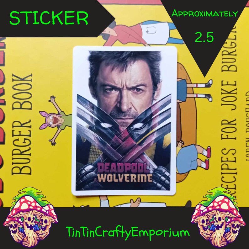 Handmade deadpool & Wolverine Movie Poster Sticker 2.5 by 3.6 read ...