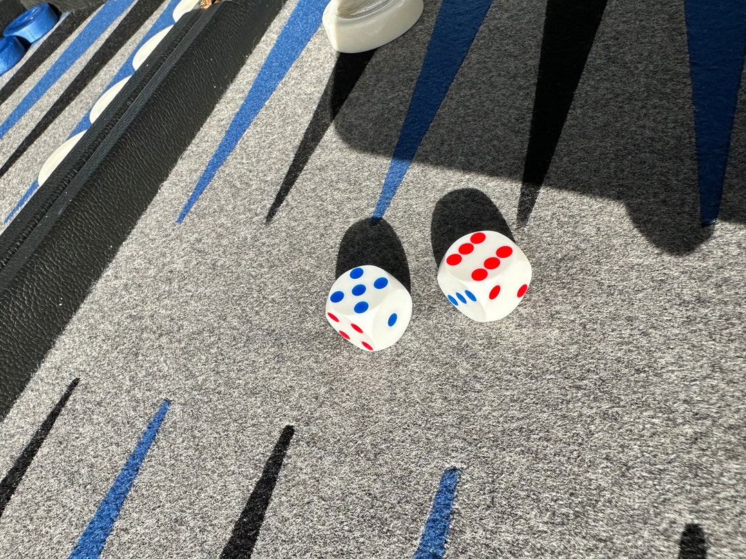 Backgammon Precision Dice - 16mm, 5/8 Inch, White Opaque, Red and Blue ...