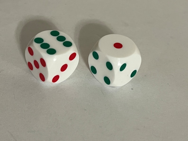 Backgammon Precision Dice - 16mm, 5/8 Inch, White Opaque W/red and ...