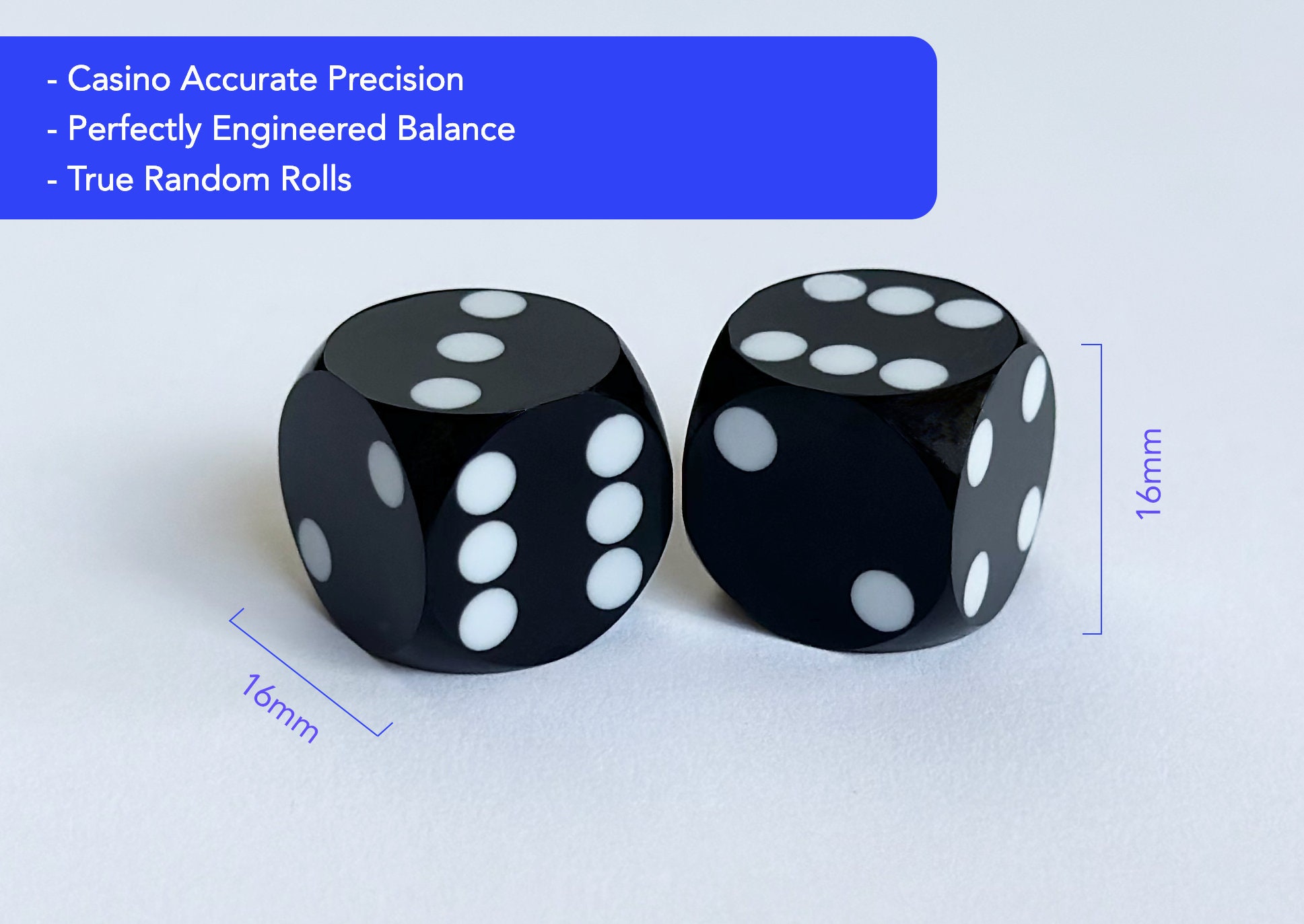 Backgammon Precision Dice - 16mm, 5/8 Inch, White and Black Opaque, 2 ...