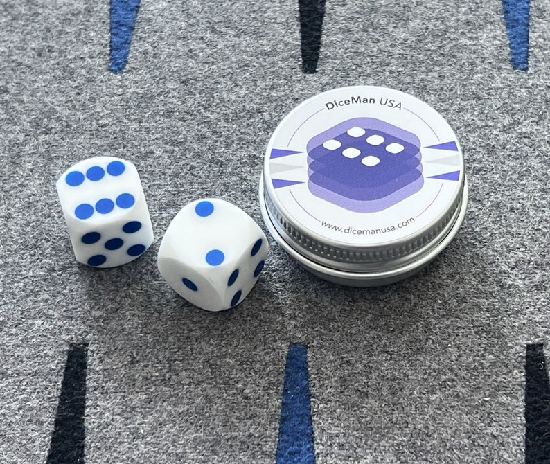 Backgammon Precision Dice - 16mm, 5/8 Inch, Blue With White Pips and ...