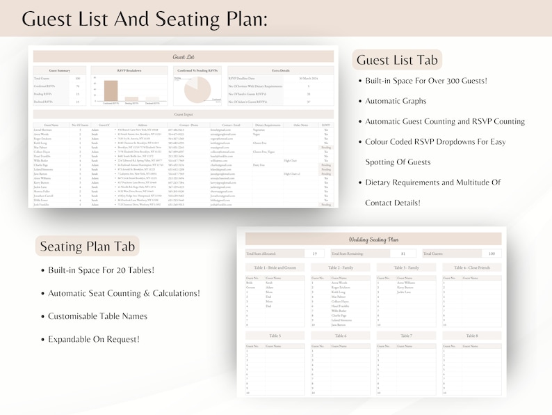 Wedding Planner Spreadsheet Google Sheets Digital Wedding Planner ...