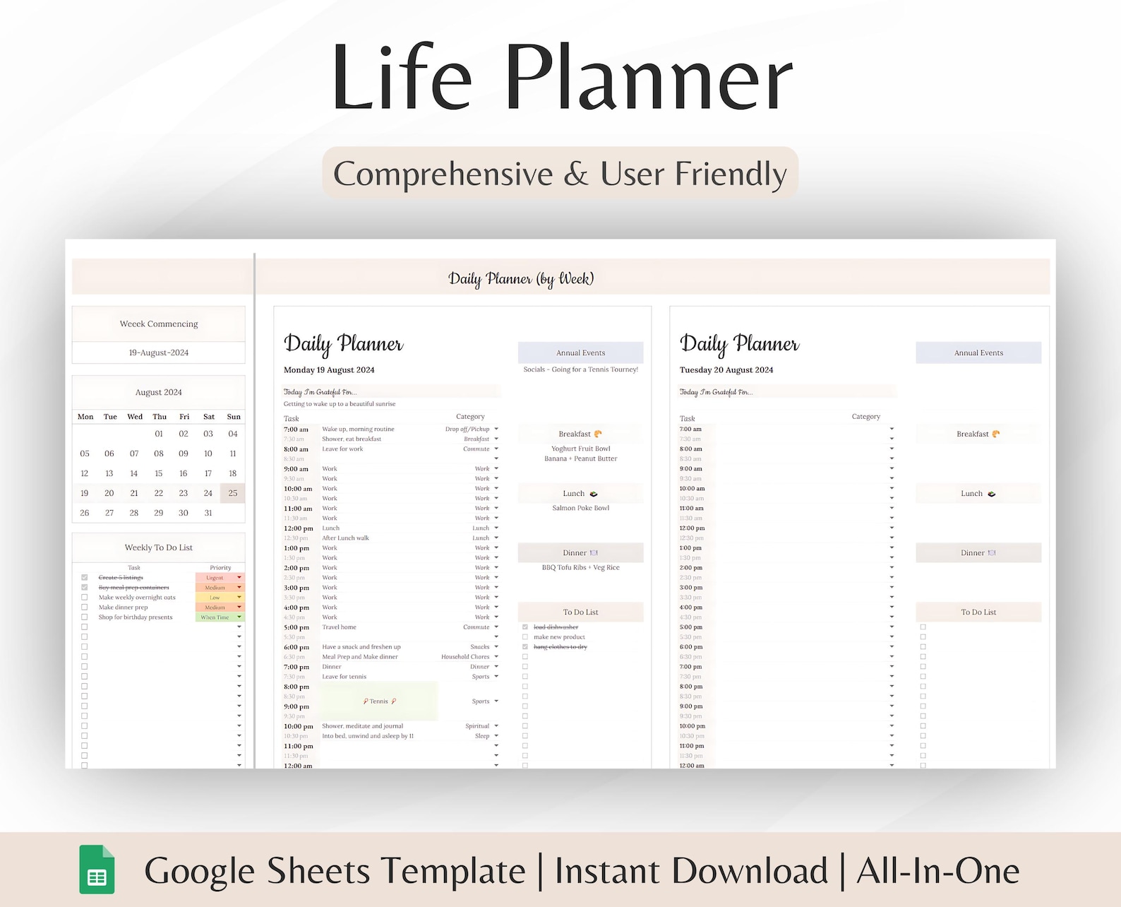 Digital Planner Spreadsheet for Google Sheets, to Do List, Monthly ...