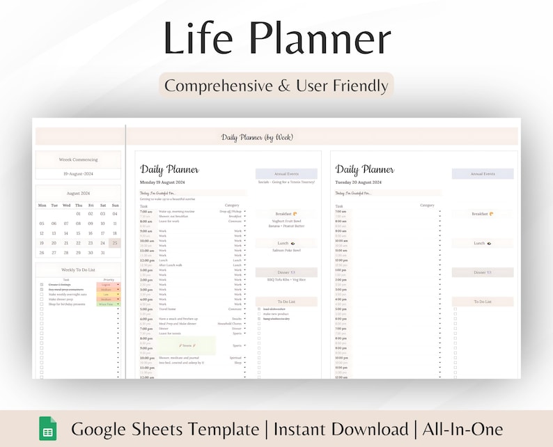 Digital Planner Spreadsheet for Google Sheets, to Do List, Monthly ...