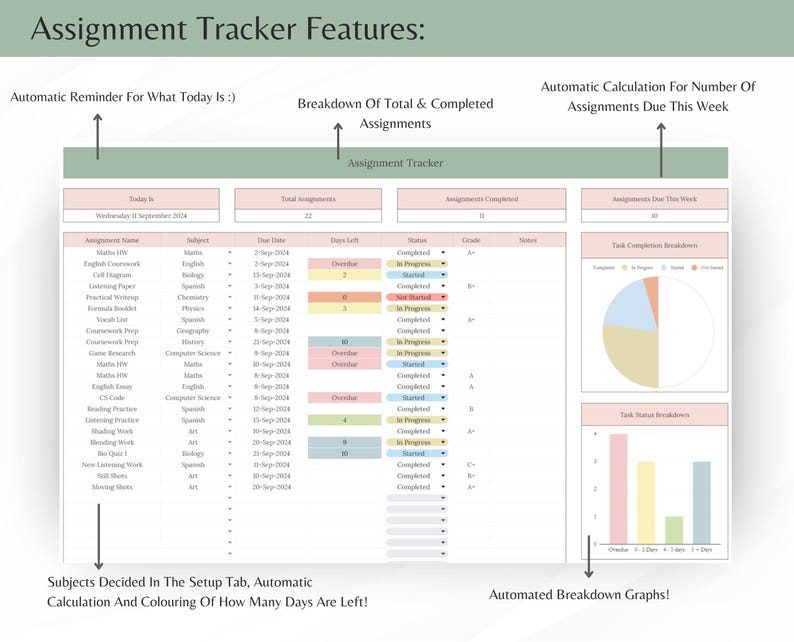 Digital Student Planner Spreadsheet, Academic Planner Google Sheets ...